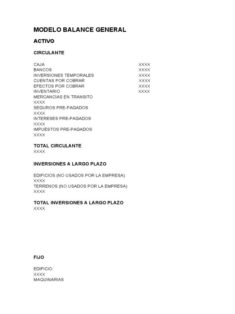 Modelo Balance General | PDF