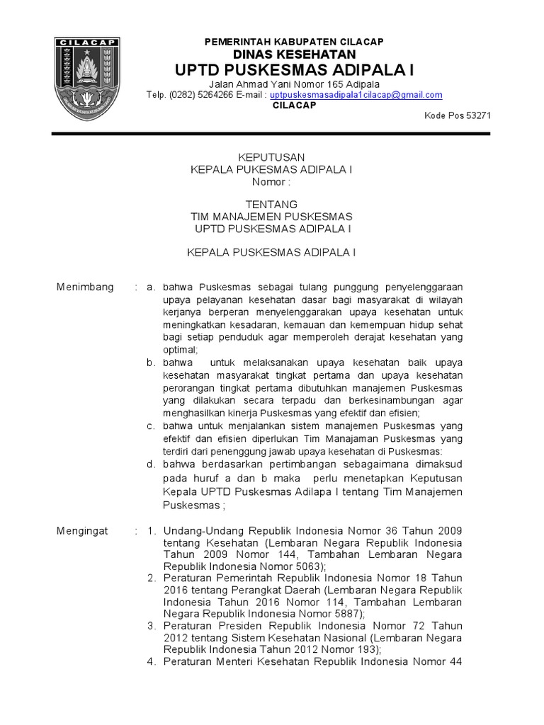 SK Tim Perencanaan PKM | PDF | Kesehatan Holistik