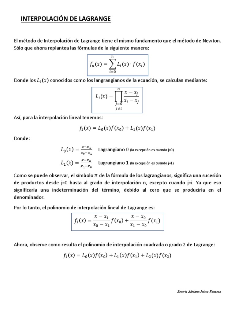 Interpolación de Lagrange | PDF | Objetos matemáticos | Relaciones matematicas