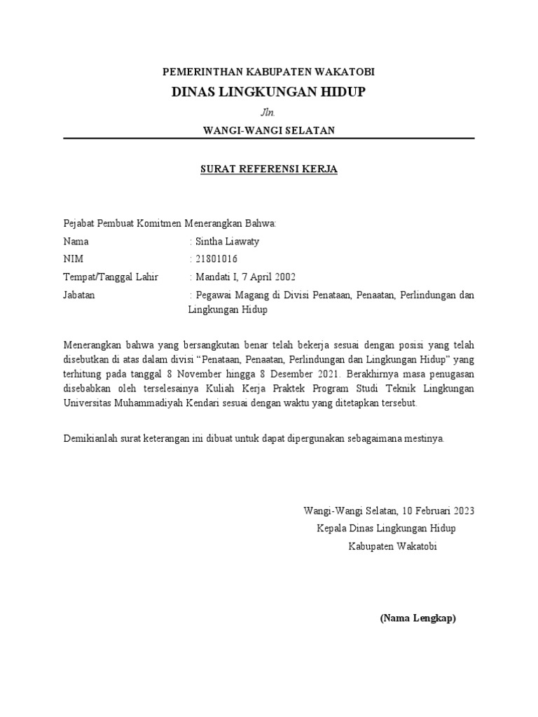 Surat Referensi Kerja | PDF
