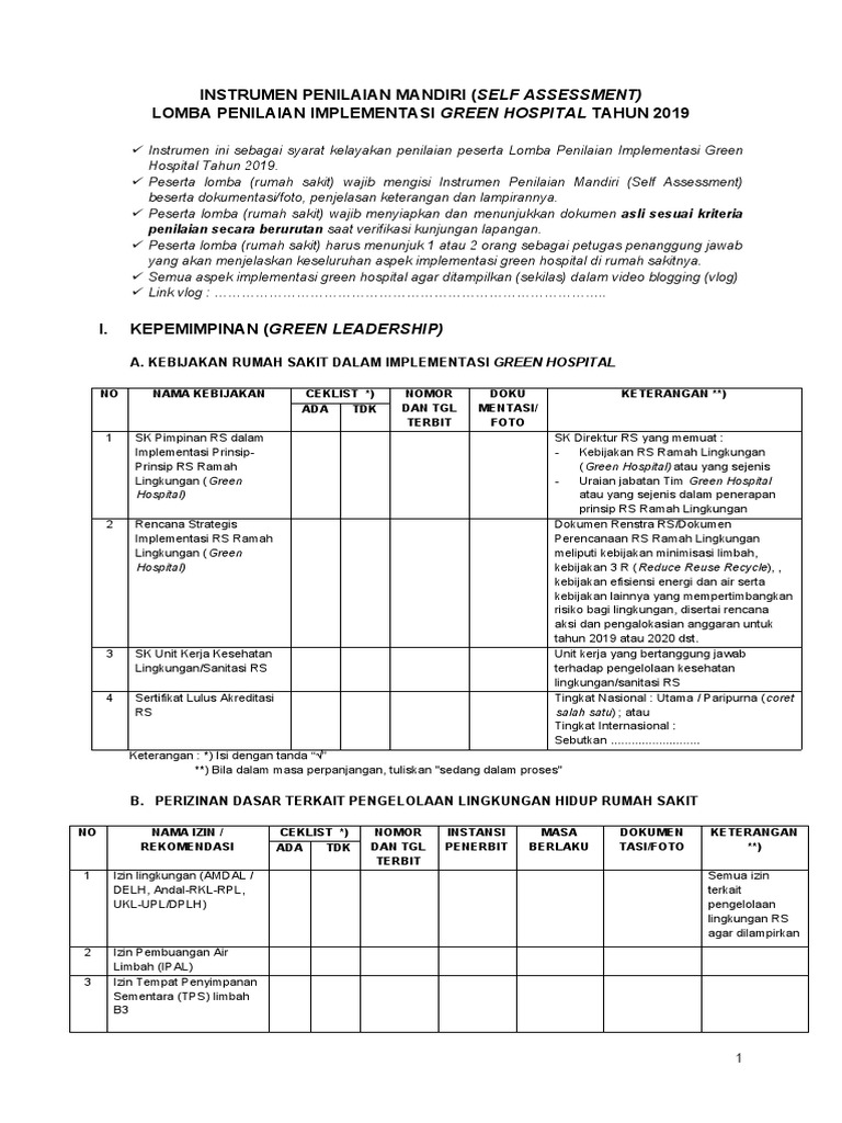 3 2019 Instrumen Self Assessment GH 2019 | PDF