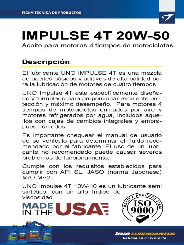 Impulse 4T 20W50 App | PDF | Lubricante
