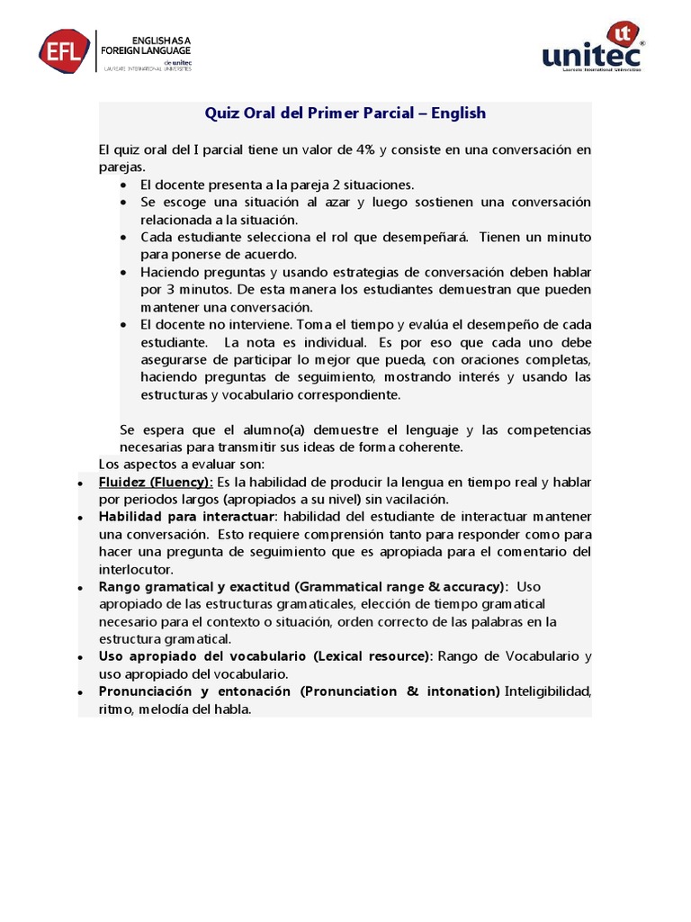 LEVEL 7 Oral Quiz First Partial 1 | PDF