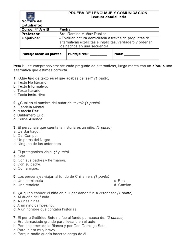 Prueba de "Mi amigo el negro" | PDF