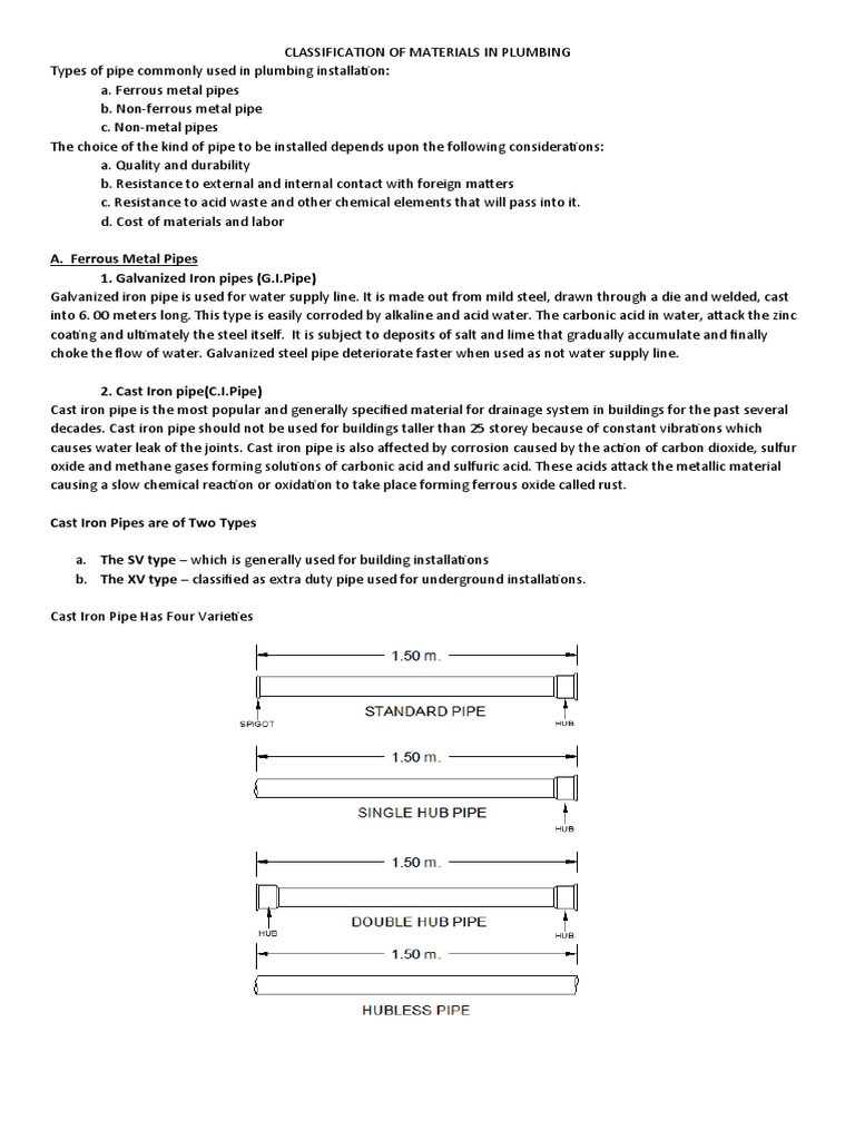 Plumbing Pipe Material Classification | PDF | Pipe (Fluid Conveyance ...