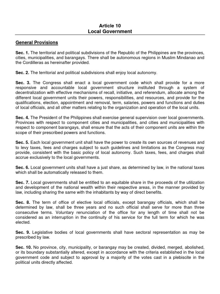 Article 10: Local Government Provisions | PDF | Local Government ...