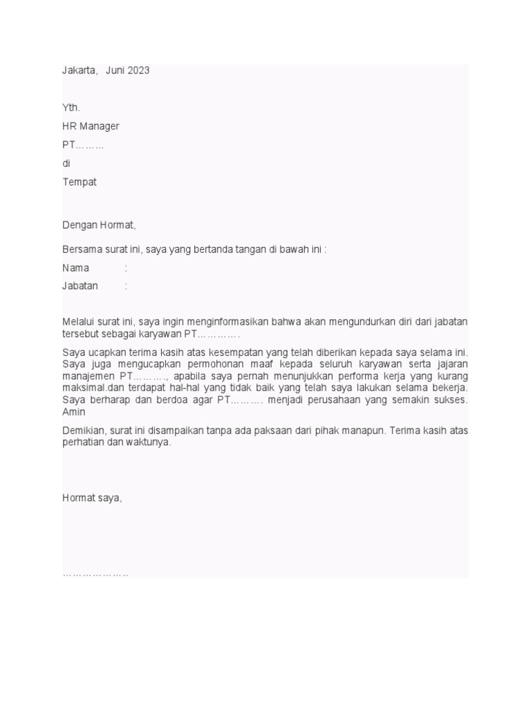 Resignation Letter For HR | PDF