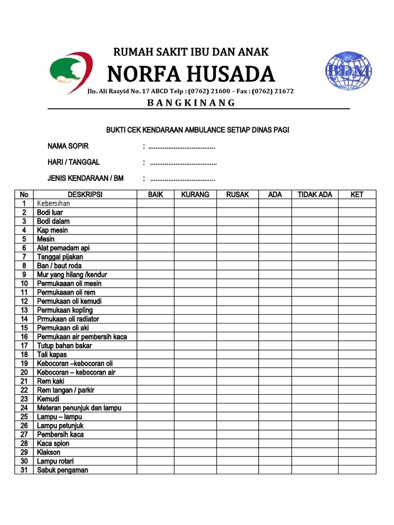 AKP 6b LEMBAR CEKLIS AMBULAN | PDF