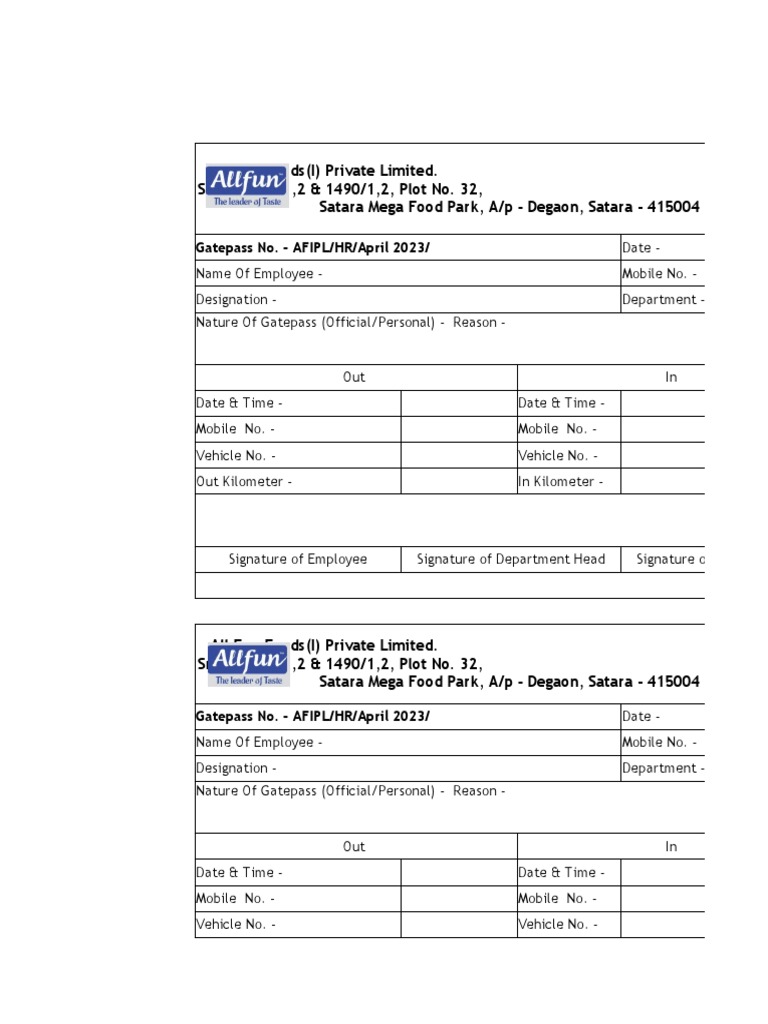 Staff Gatepass Format | PDF