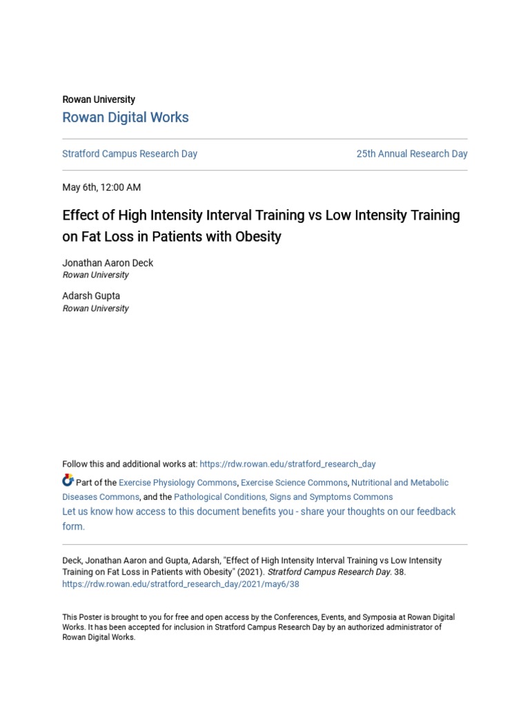 Effect of High Intensity Interval Training Vs Low Intensity Train | PDF ...