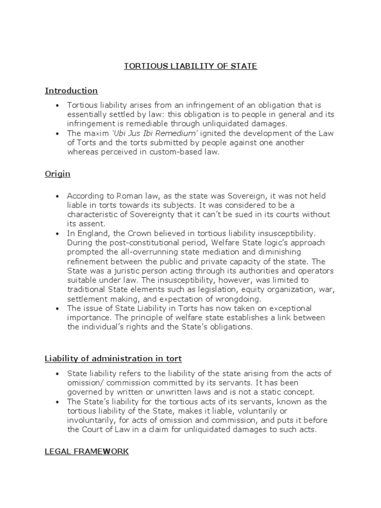 Tortious Liability of State | PDF | Tort | Legal Liability