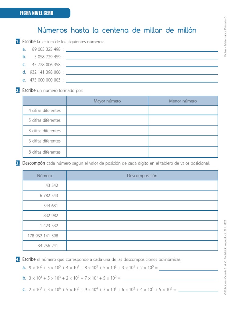 Trabajo en Casa (Números Hasta La Centena de Millar de Millón | PDF