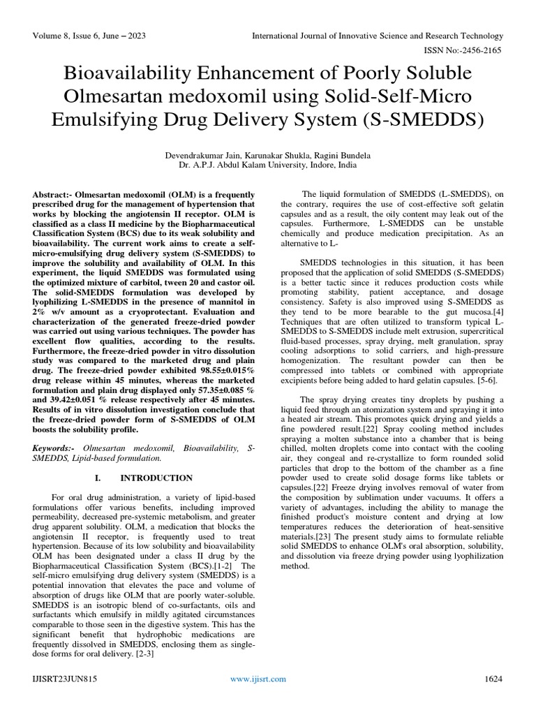 Bioavailability Enhancement of Poorly Soluble Olmesartan Medoxomil ... Bioavailability Enhancement of Poorly Soluble Olmesartan Medoxomil ...