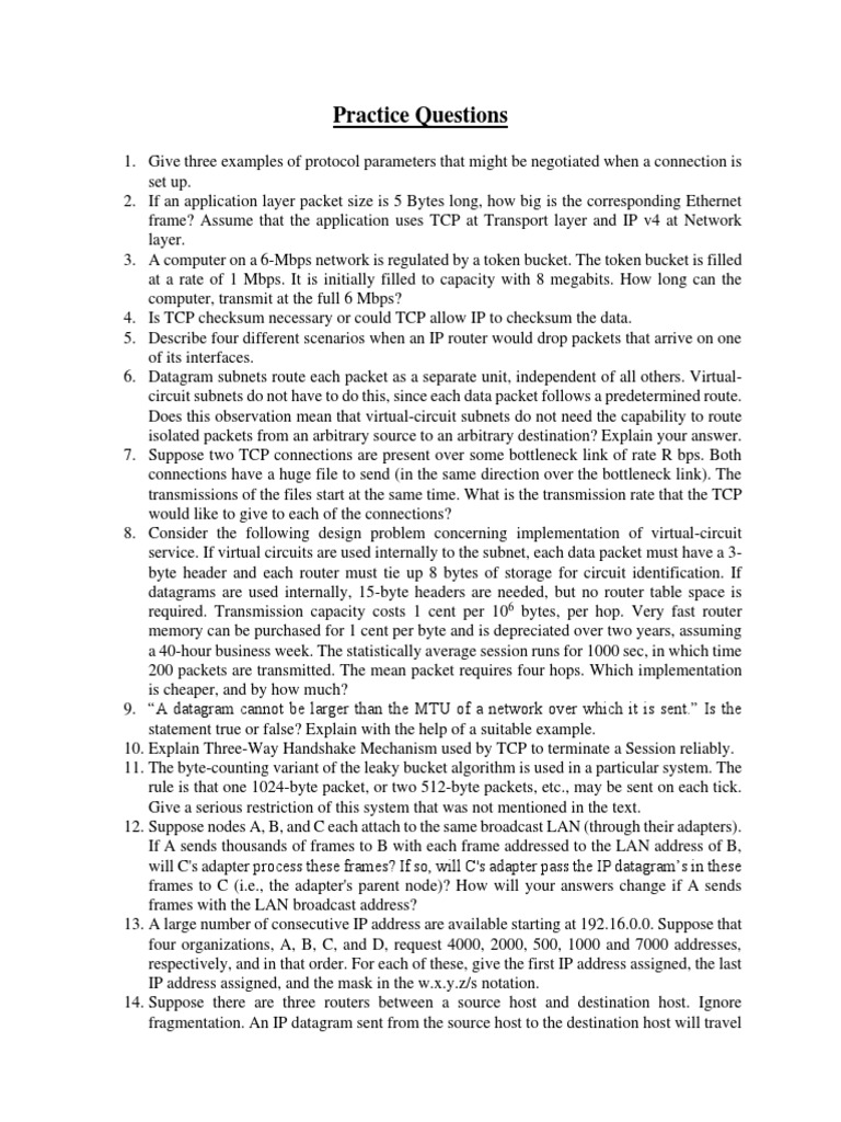 Practice Questions For MCA | PDF | Transmission Control Protocol | Internet Protocols