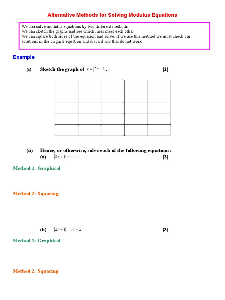 Alternative Methods For Solving Modulus Equations | PDF Alternative Methods For Solving Modulus Equations | PDF