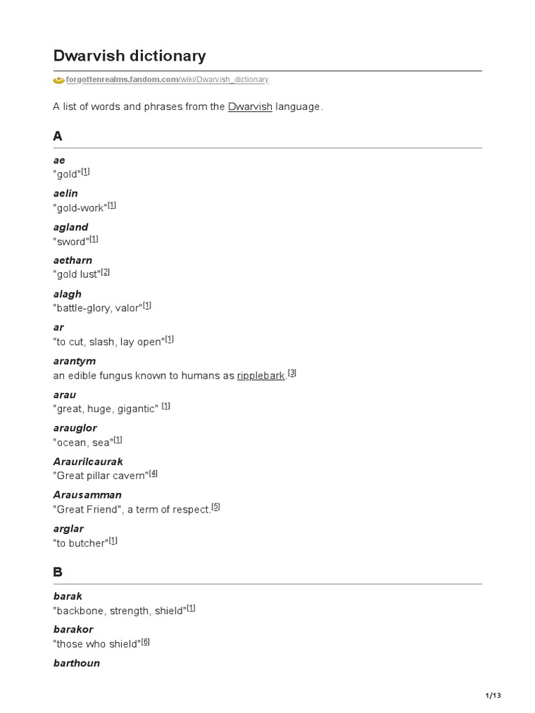 Dwarvish Dictionary | PDF | Wizards Of The Coast | Ed Greenwood