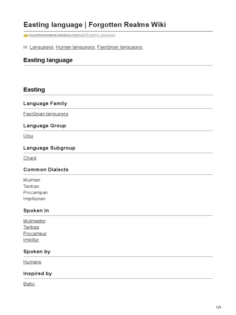 Easting Language Forgotten Realms Wiki | PDF | Forgotten Realms | Fantasy