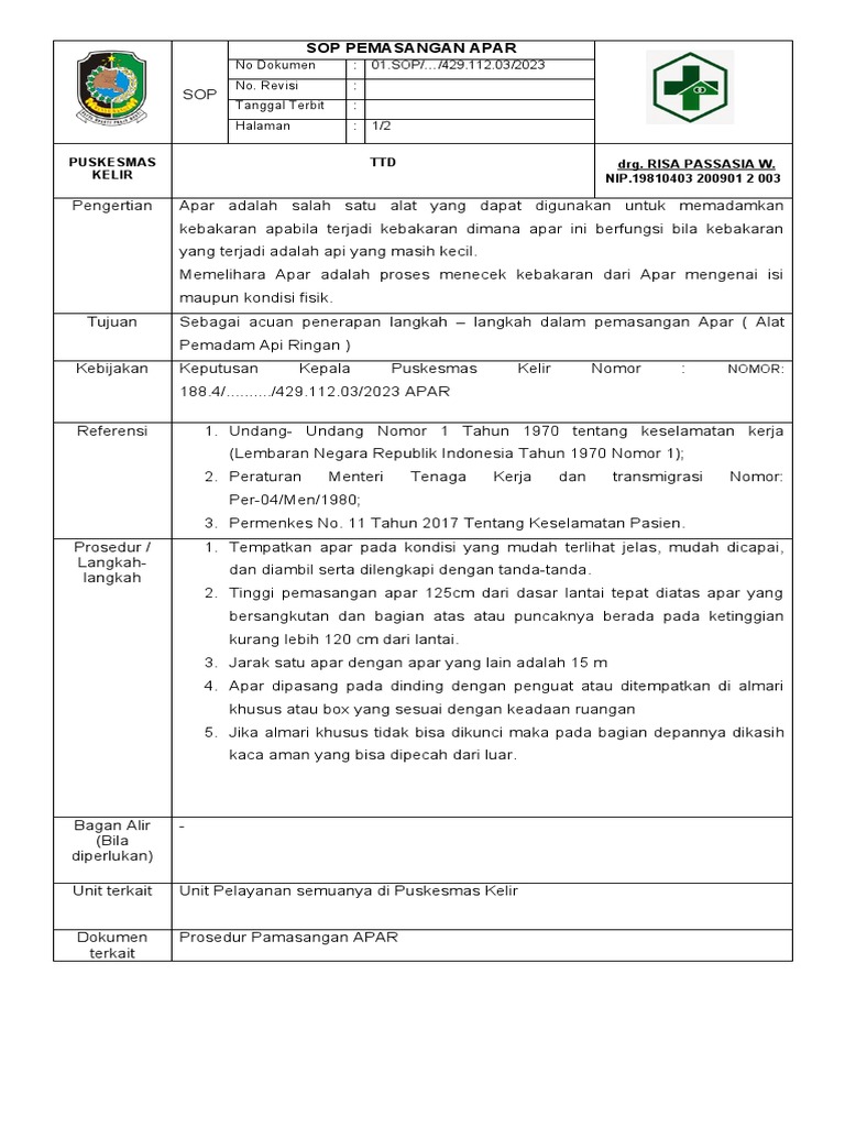A. SOP Pemasangan APAR | PDF