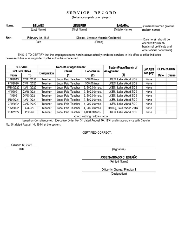 Local Service Record | PDF | Onomastics
