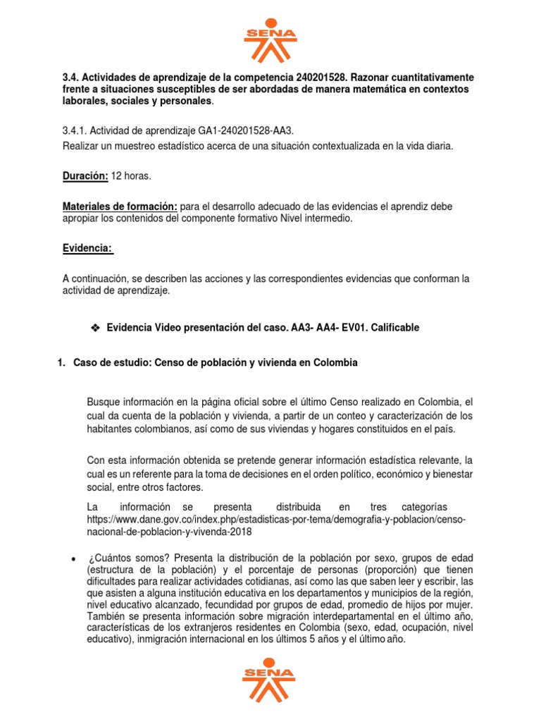 Evidencia Video Presentación Del Caso. AA3 - AA4 - EV01. Calificable | PDF | Población ...