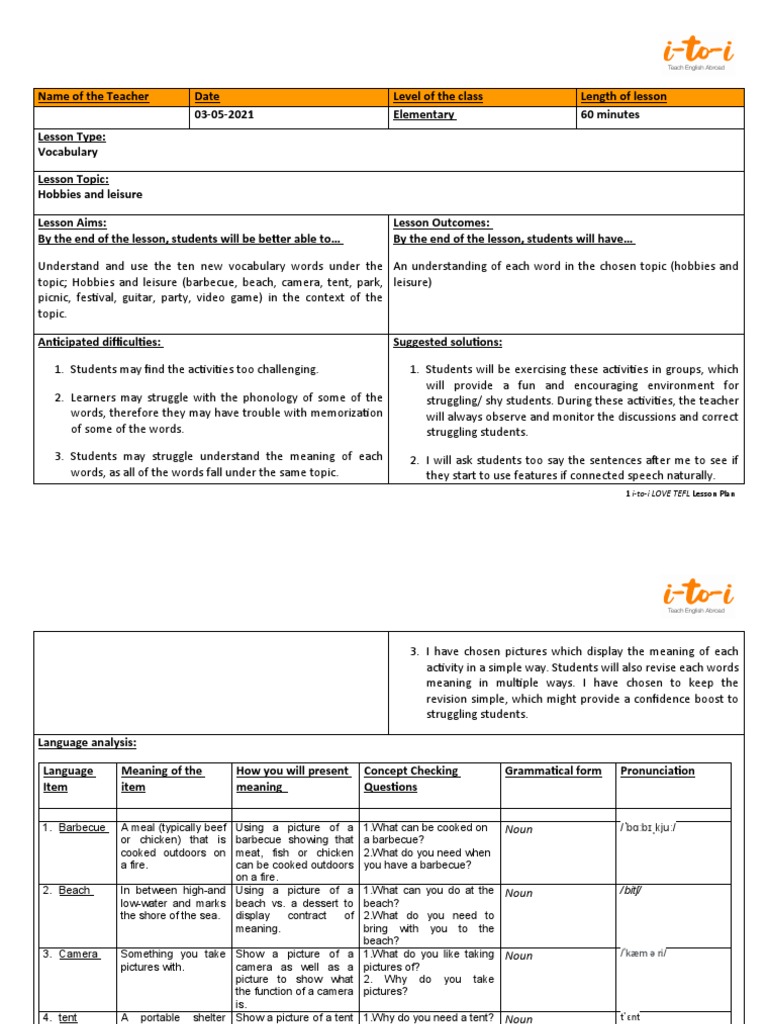 Lesson Plan (Assignment 1) . | Download Free PDF | Vocabulary | Lesson Plan