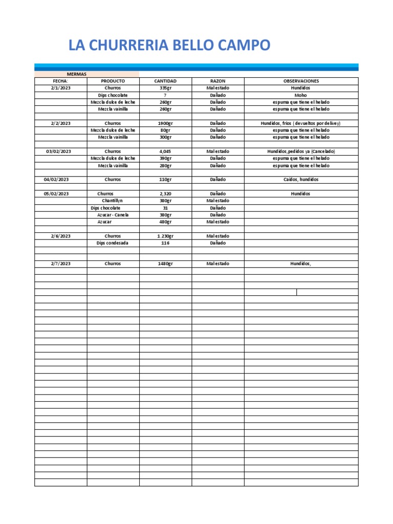 Formato de Mermas | PDF