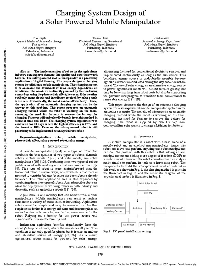 Charging System Design of A Solar Powered Mobile Manipulator | PDF ...