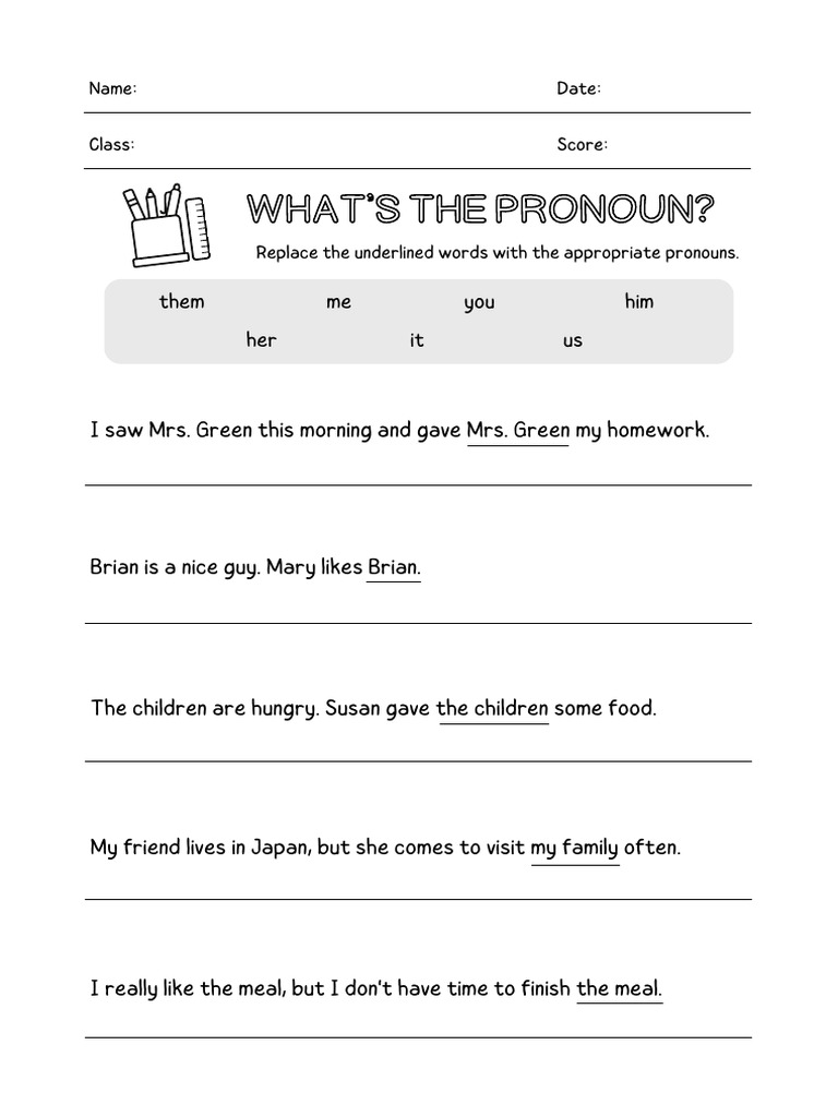 Object Pronouns Practice Worksheet | PDF