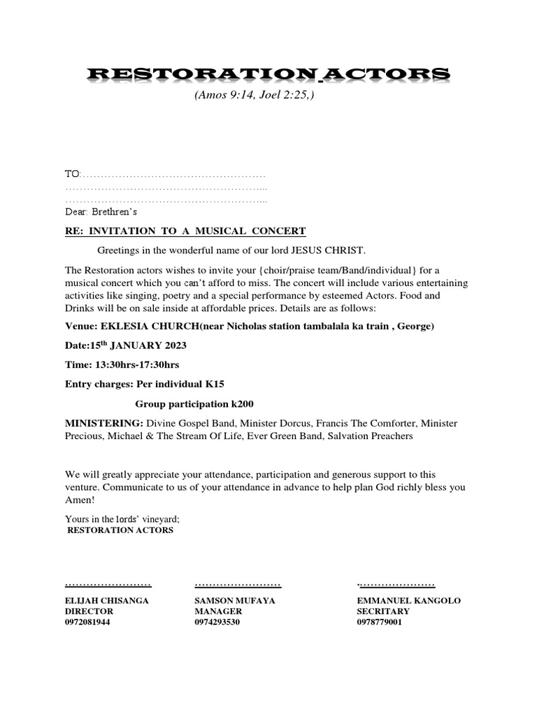 Restoration Invitation Letters | PDF