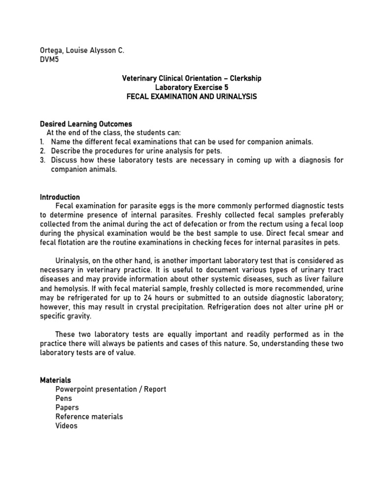 Fecal Exam and Urinalysis | PDF | Urine | Kidney