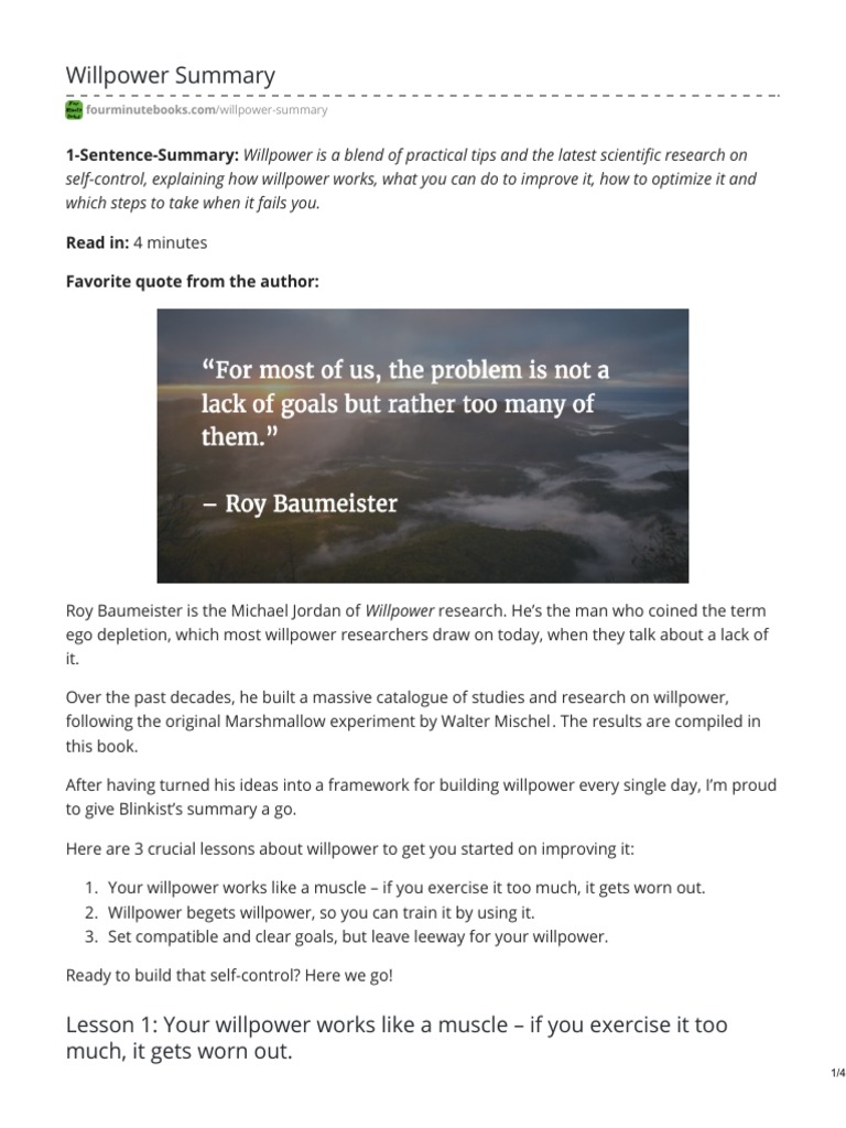 Willpower Summary | PDF | Self Control | Self-Management