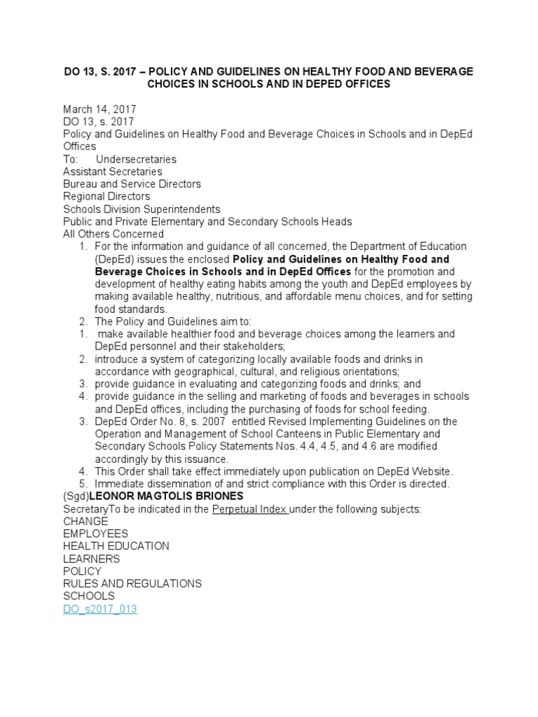 Deped Order No. 13 S. 2017 | PDF | Self-Improvement | Wellness