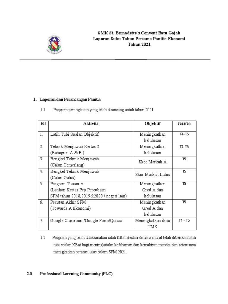 Laporan Suku Tahun Pertama Ekonomi | PDF