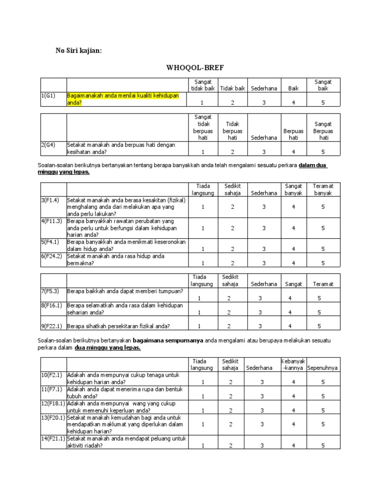 Bahasa Malay - WHOQOL-BREF | PDF