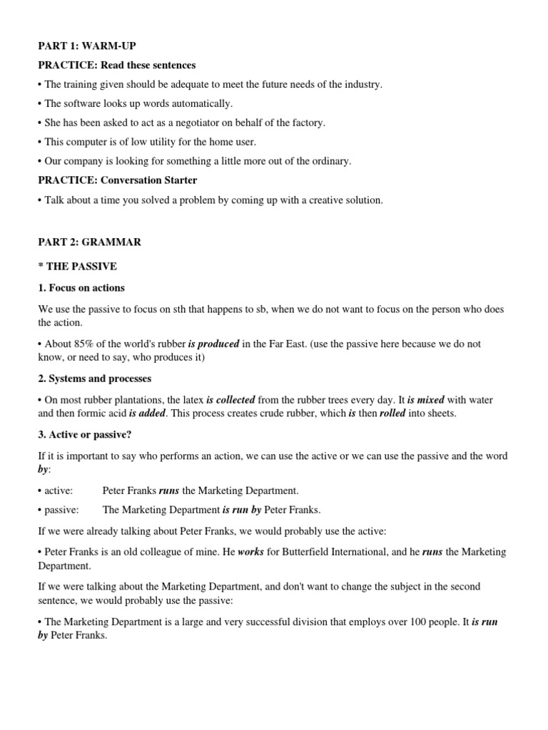 Passive Voice and Communication Skills Practice | PDF | Natural Rubber