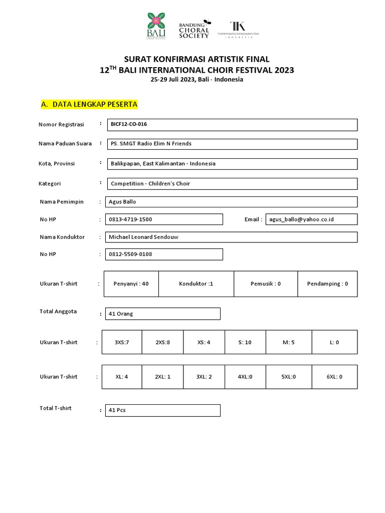 (REVISI 2) BICF12-CO-016 - SURAT KONFIRMASI FINAL - PS. SMGT Radio Elim N Friends | PDF