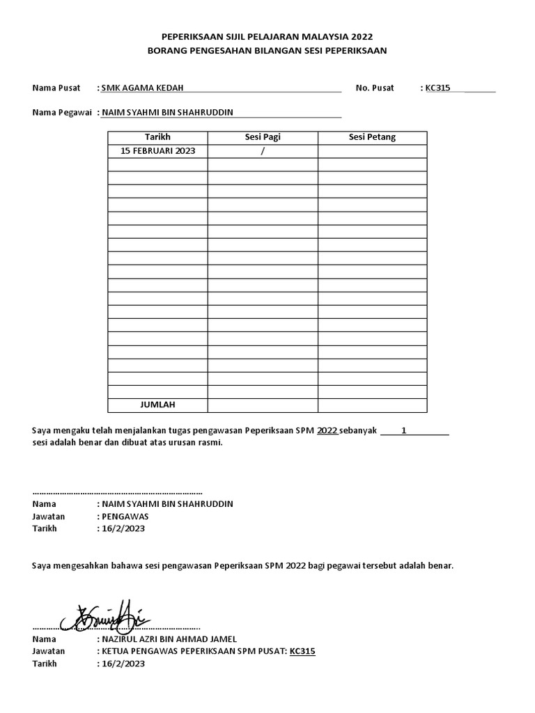 Borang Sesi - KP | PDF