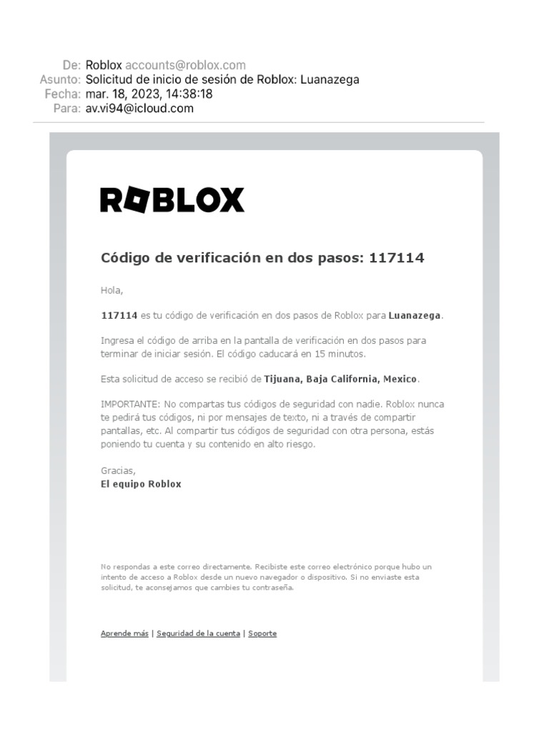 Solicitud de Inicio de Sesión de Roblox Luanazega 2 | PDF