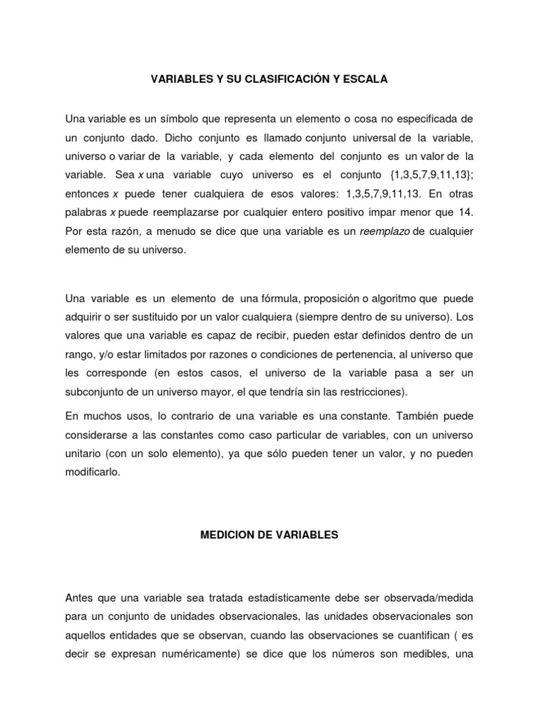 Variables Y Su Clasificación Y Escala Pdf Medición Universo