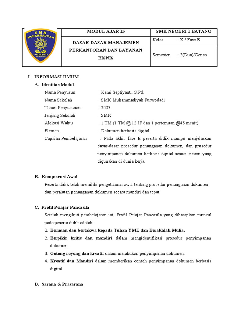 MODUL AJAR 15 Dasar2 MPLB Dokumen Digital | PDF