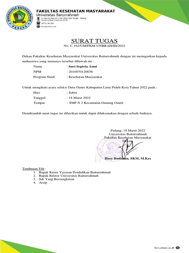 SURAT TUGAS Suci Septria Asmi (Duta Genre) | PDF