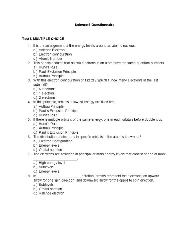 Science-9-Questionnaire | PDF