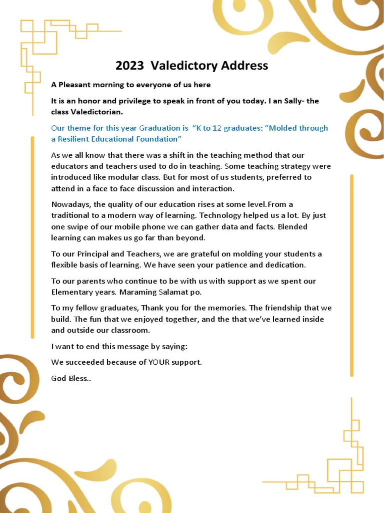 Valedictory Speech - English (1) | PDF