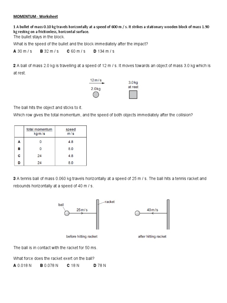 QP - Worksheet-1 (Momentum) | Download Free PDF | Collision | Force