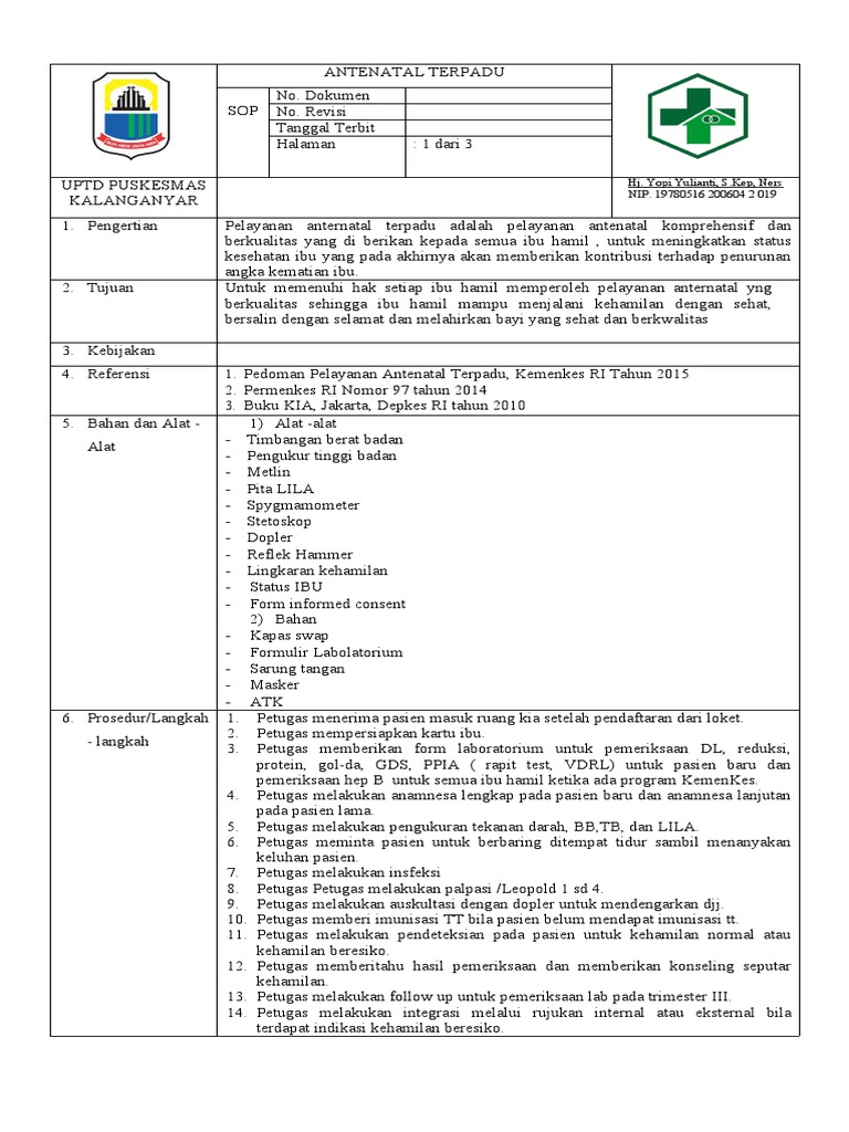 SOP Pemeriksaan - Anc Terpadu | PDF