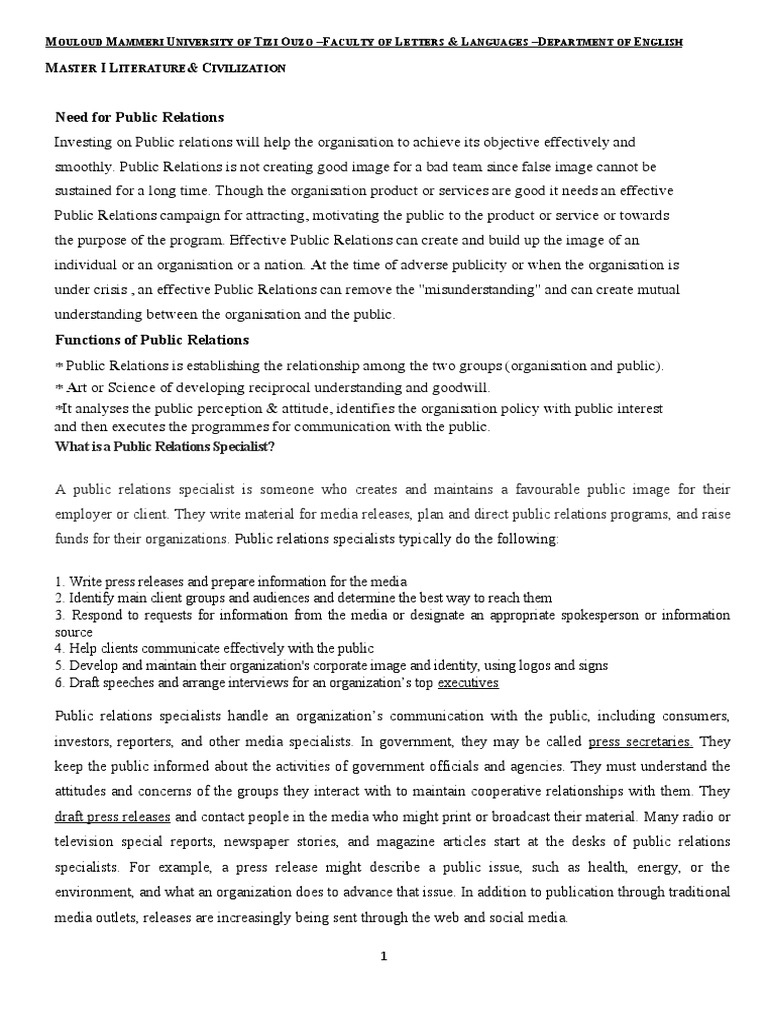 Public Relations | Download Free PDF | Public Relations | Mass Media