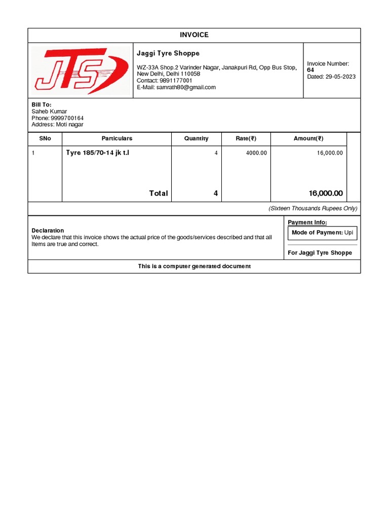 Tyre Bill | PDF