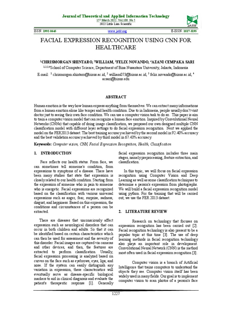 Facial Expression Recognition Using CNN For Healthcare | PDF | Computational Neuroscience ...