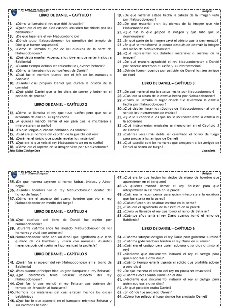 Capítulos del Libro de Daniel | PDF | Daniel (figura bíblica) | Nabucodonosor Ii
