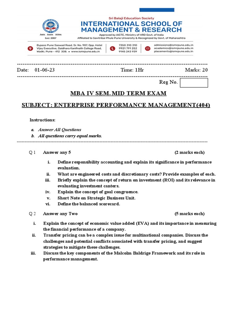 QUES PAPER - EPM - Mid Term 2023 | PDF | Computers